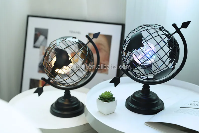 Illuminated Rotating Globe Lamp LED Lighted Desk Globe Earth Metal ...