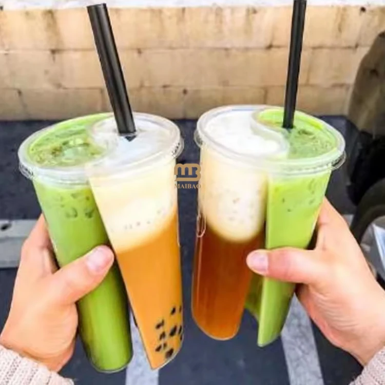 Custom Logo Boba Tea Cups - Disposable Split Plastic Cups