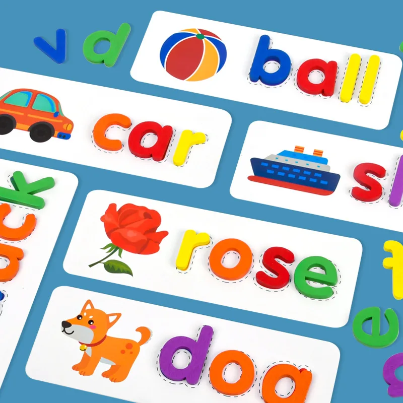 Montessori 26 Letter Blocks Flash Cards Colorful Wooden Alphabet ...