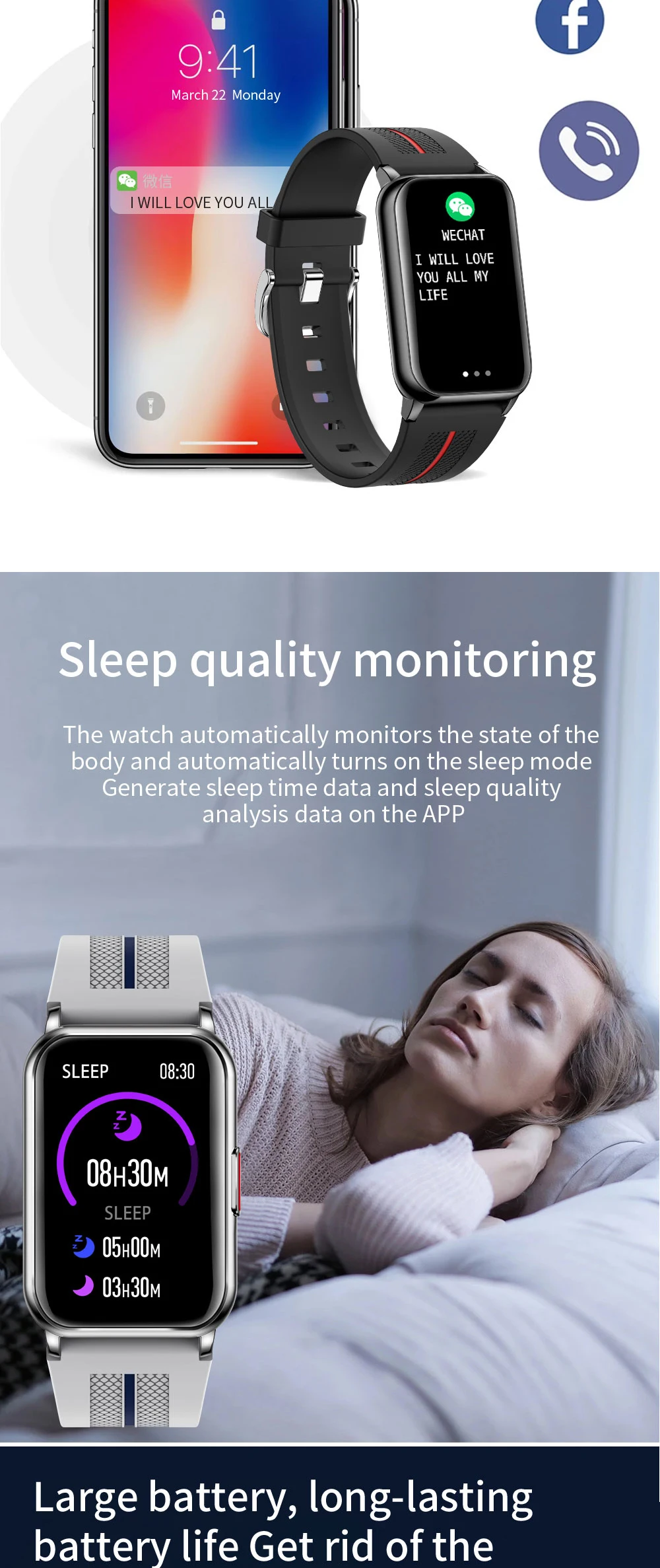 H76 Smartwatch Ip68 Hyperboloid Glass Screen Low Power Heart Rate Bp ...