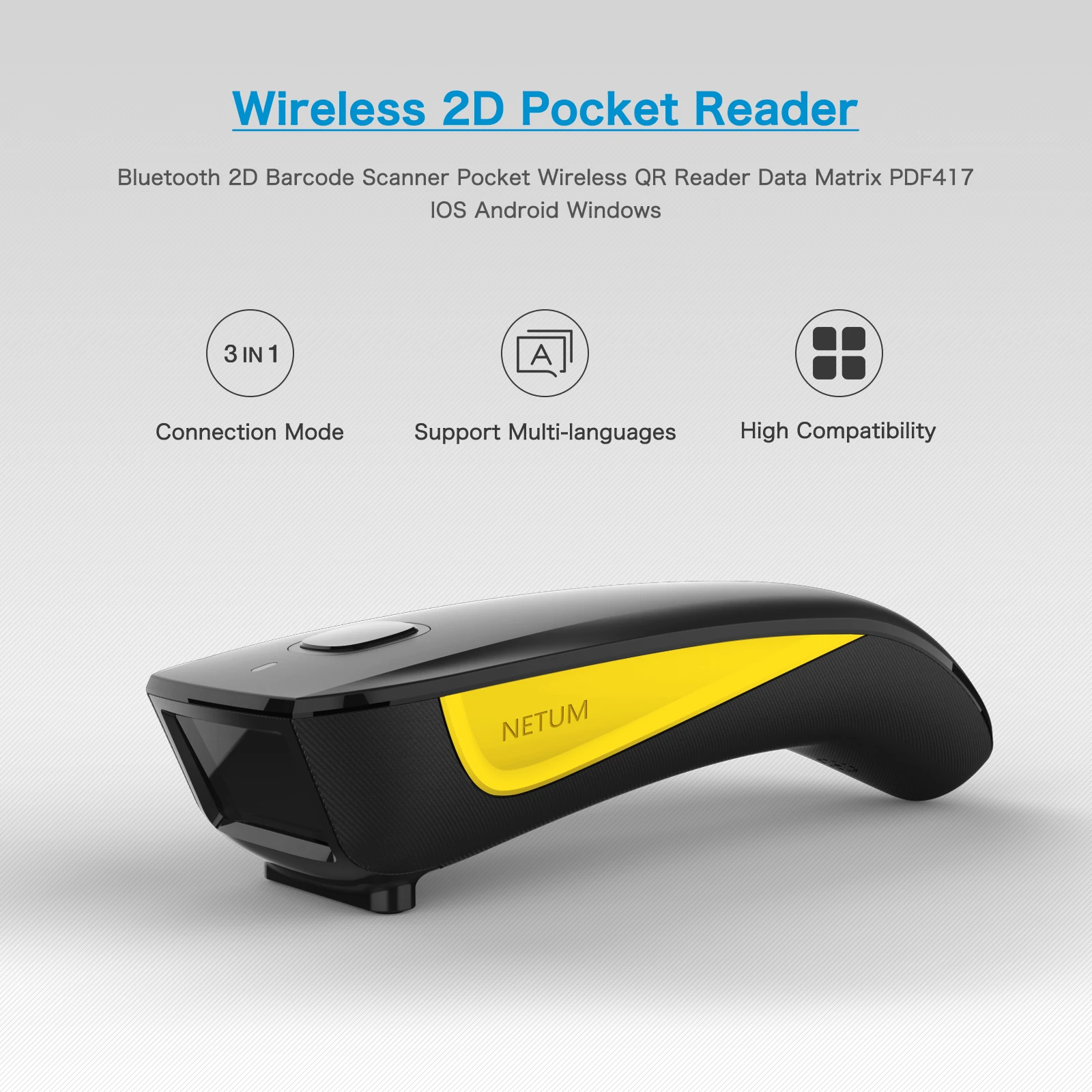 Netum C750 - Portable 2D QR Bar Code Reader with Bluetooth