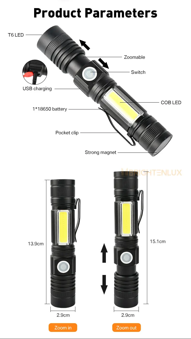 Super Bright Linterna Strong Torch Light Pocket Zoom Led Flashlight ...