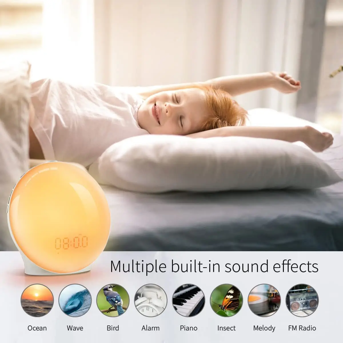 Smart Wake up Light Sunrise Alarm Clock for Kids Adults Bedroom With ...