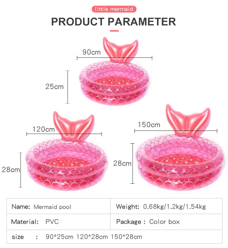 Yizhi Pink Mermaid Tail Kids Inflatable Swimming Pool Environmental Pvc ...