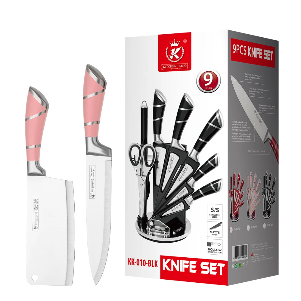 Kitchen King 9 Pcs Kitchen Knife Set With Abs Acrylic Stand Pink Knife ...