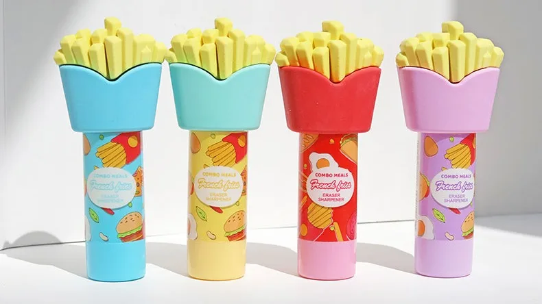 French Fries Shape Pencil Sharpener Eraser Combination Color Eraser ...