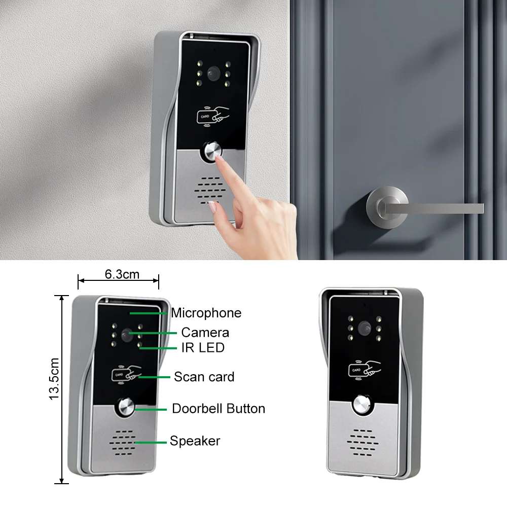 7 Inch Apartment Intercom System with Waterproof Camera, Night Vision ...