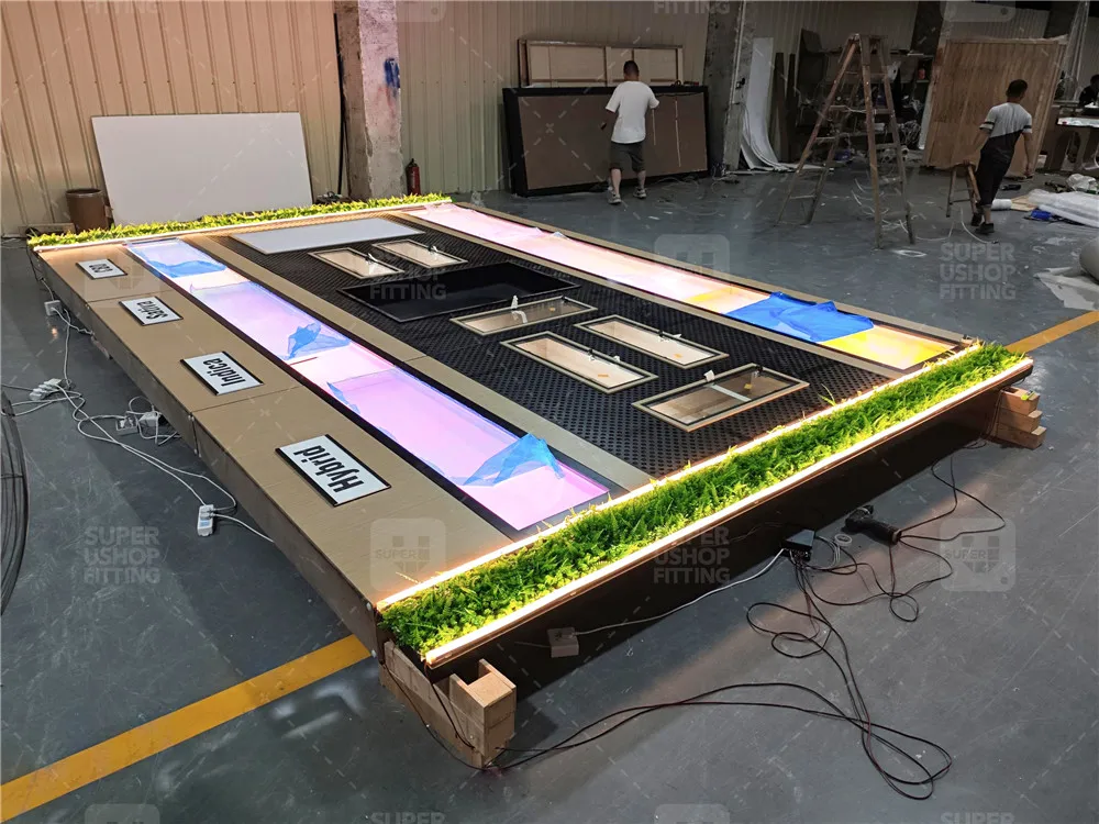 Customized Wooden Cigar Store Display Cabinet Marble Led Lighting ...