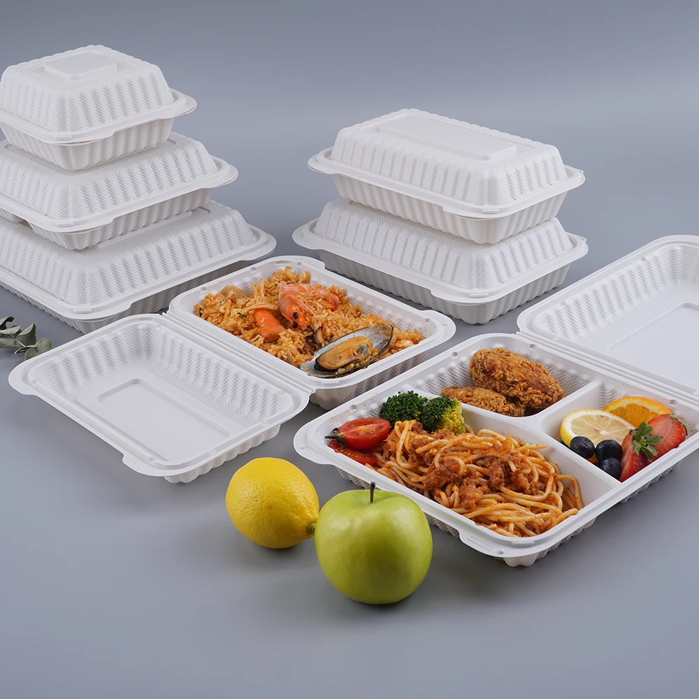 Lr 8x8x3 Compartment Hinged Lid Disposable Meal Lunch Box Disposable ...