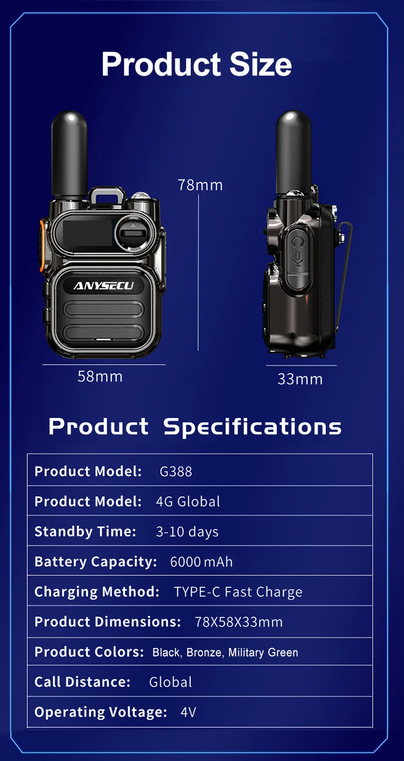 Anysecu New 4G POC Network Radio Sim Card Radio Unlimited Talk Range ...