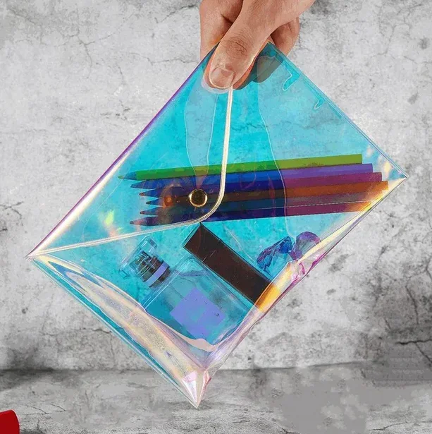 Holographic PVC EVA Envelope Shape Bag Transparent Pencil Pouch Cloth ...