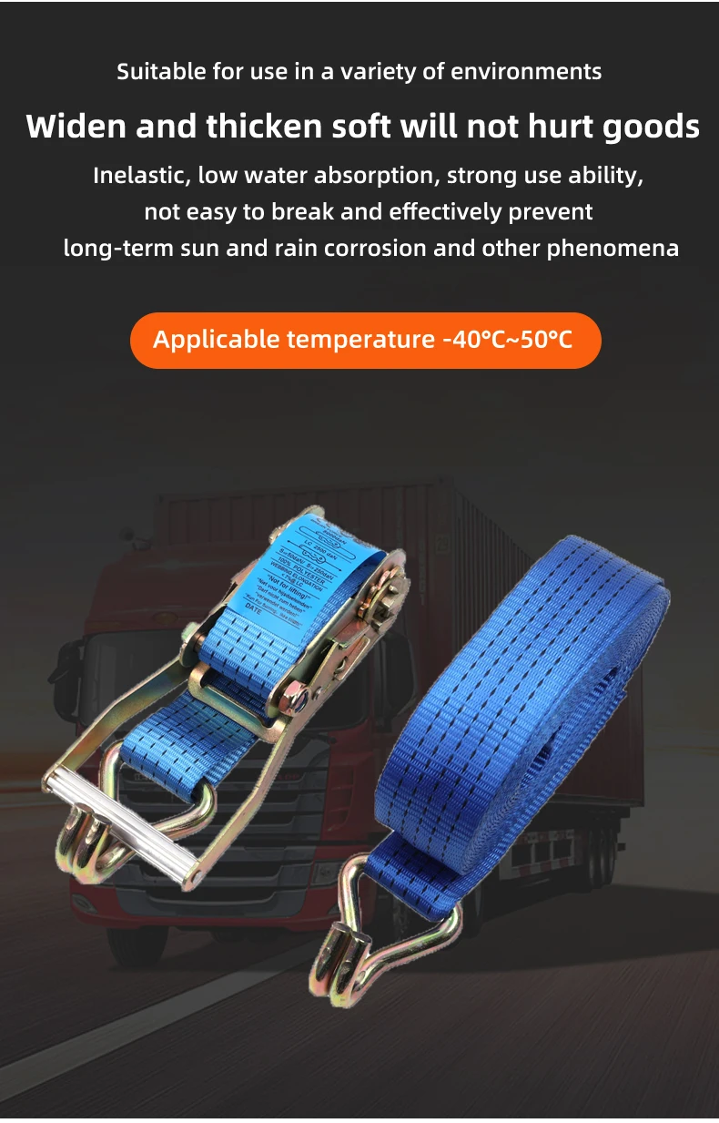 CE Certified 5000kg Retractable Ratchet Strap 2inch 50mm Metal Hooks ...