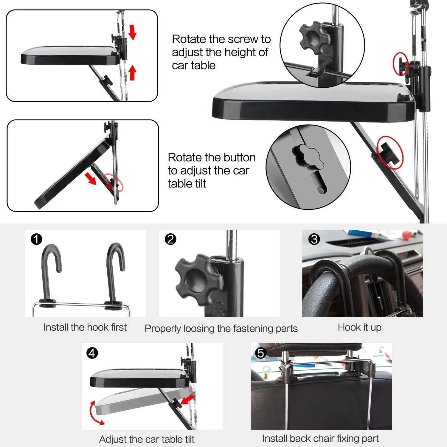 Car Back Seat Food Eating Folding Table Auto Steering Wheel Desk Car ...