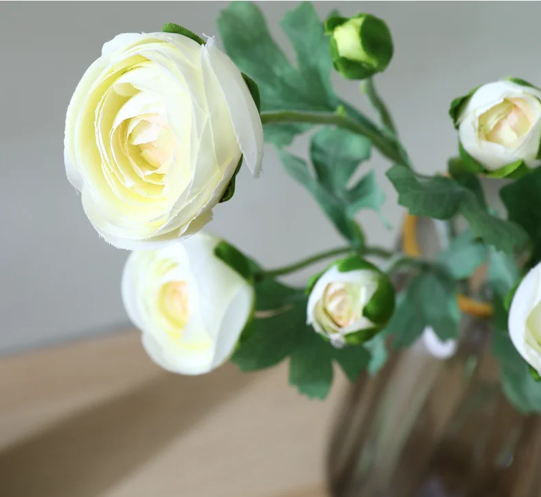 5 Heads Ranunculus Flower Artificial Silk Ranunculus Lotus for Home ...