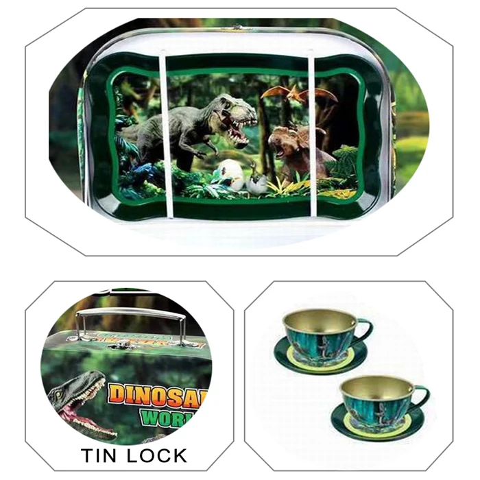 High Quality Kids Dinosaur Tea Party Set Gift Pretend Toy Tin Teapot ...