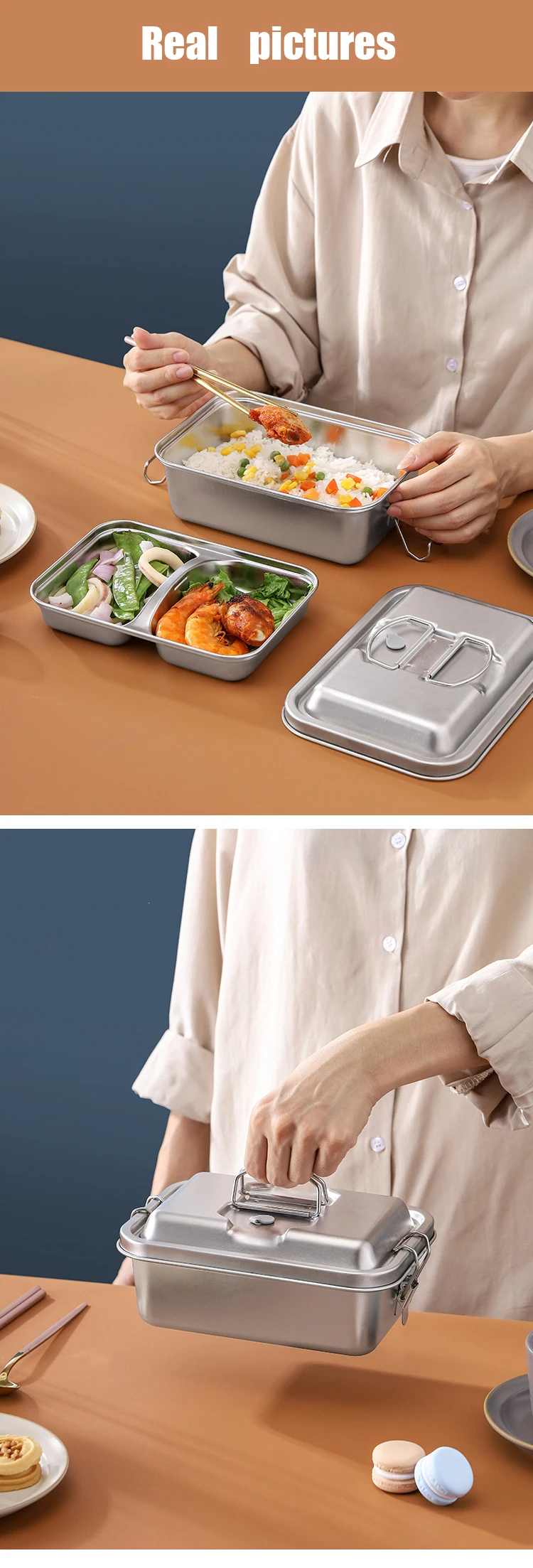 Japanese Square Stainless Steel Bento Box Portable Insulated Potluck ...