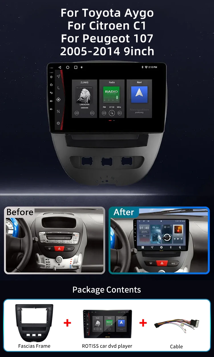 Rotiss 8core Android Car Radio GPS for TOYOTA AYGO/CITROEN C1/PEUGEOT 107
