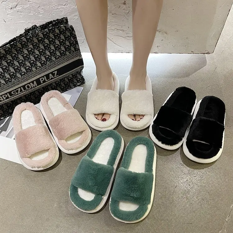 Women's Easy Silp on Home Slide Sandal Slippers Soft Fur Plush Indoor ...