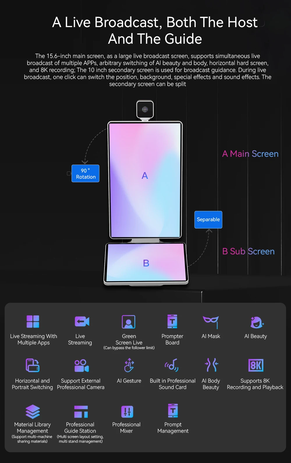 Professional Intelligent Live Broadcast Equipment 15.6 Inch and 10 Inch ...