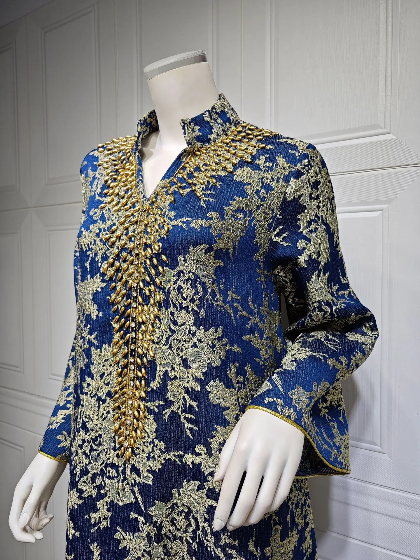 Eid Muslim Dress - Beading Stand Collar Jalabiya Party Dress