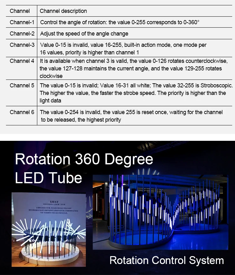 360 Spinning Tube DMX Signal Control Colorful LED Pixel Light