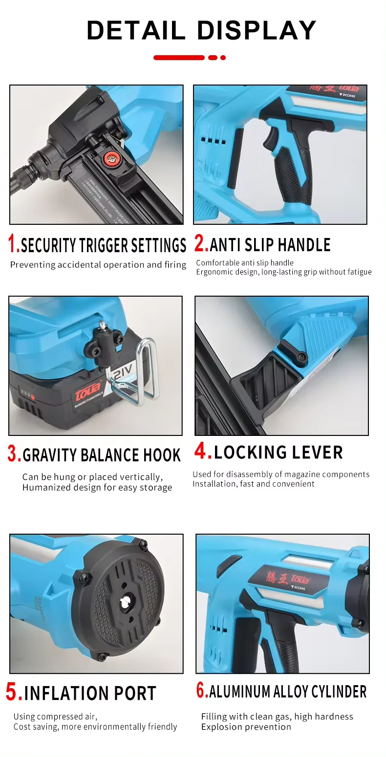 Toua DCCN40A Electric Rechargeable Nail Gun for Concrete