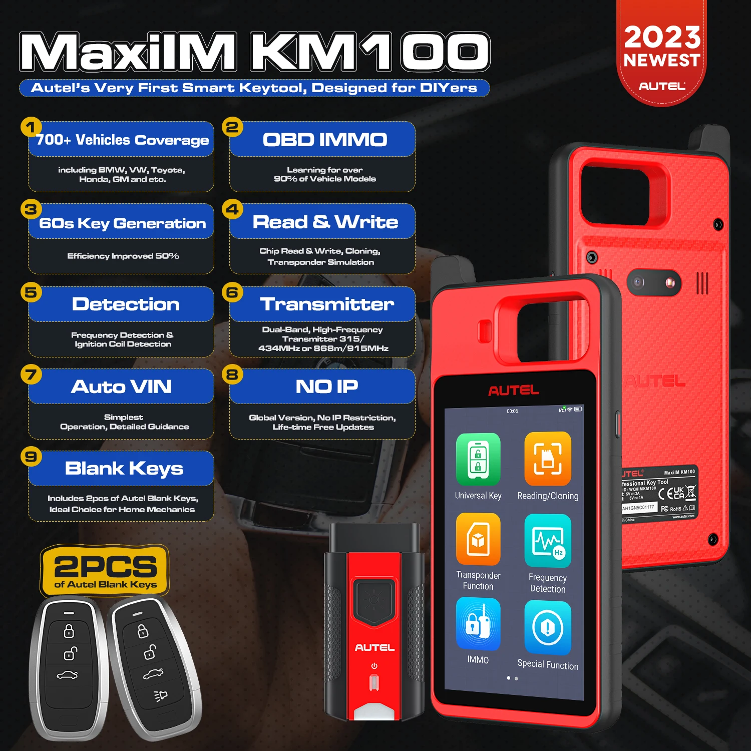 Autel KM100E Wireless Smart Key Programmer & Car Diagnostic Tool