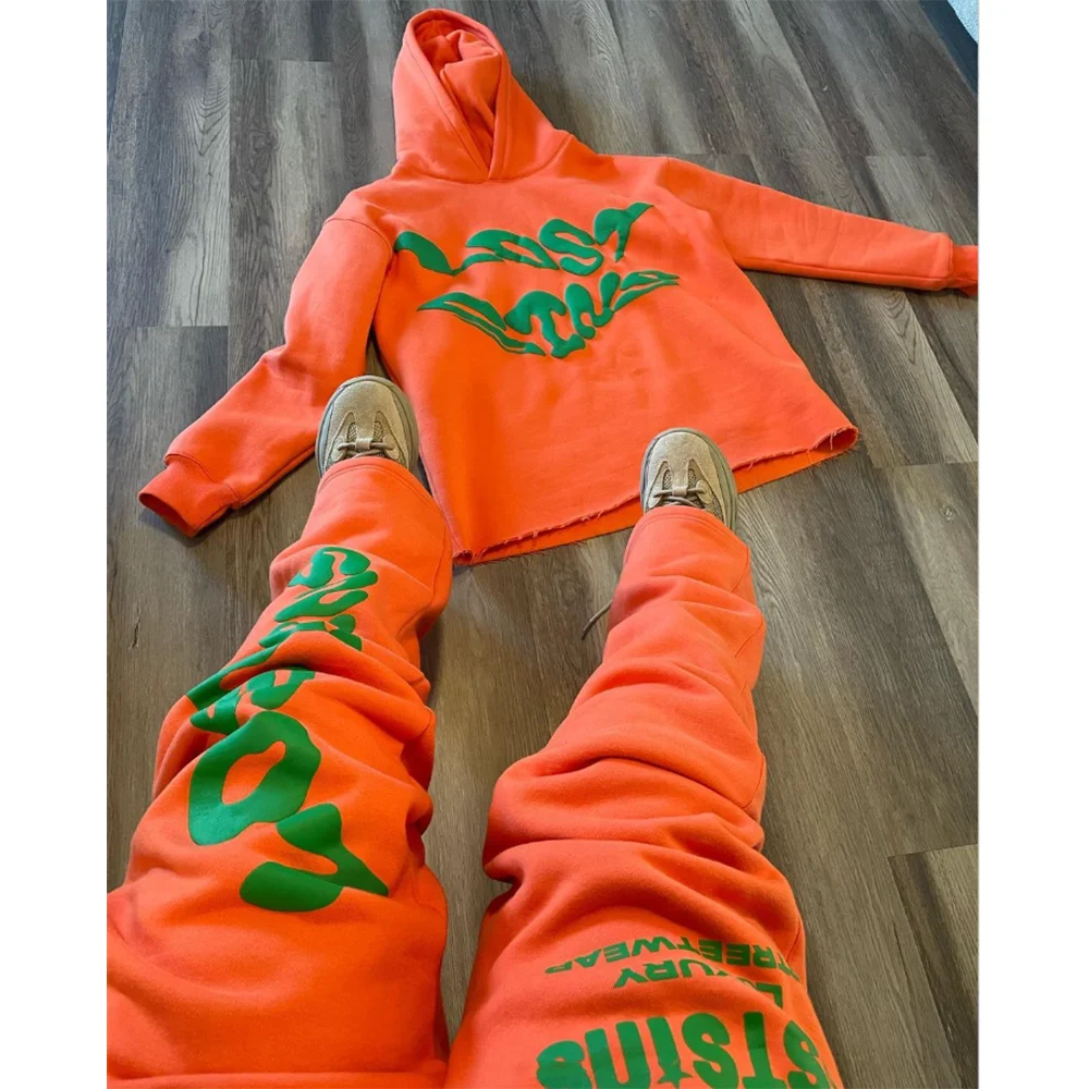 Flared Tracksuit Men Streetwear Graphic 3d Puff Print Stacked Sweatsuit ...