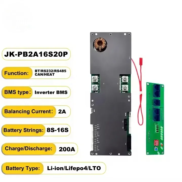 New JK PB2A16S20P Inverter BMS 48v 200A 150A 100A LiFePO4 Battery Active Balance 2A BMS for ...