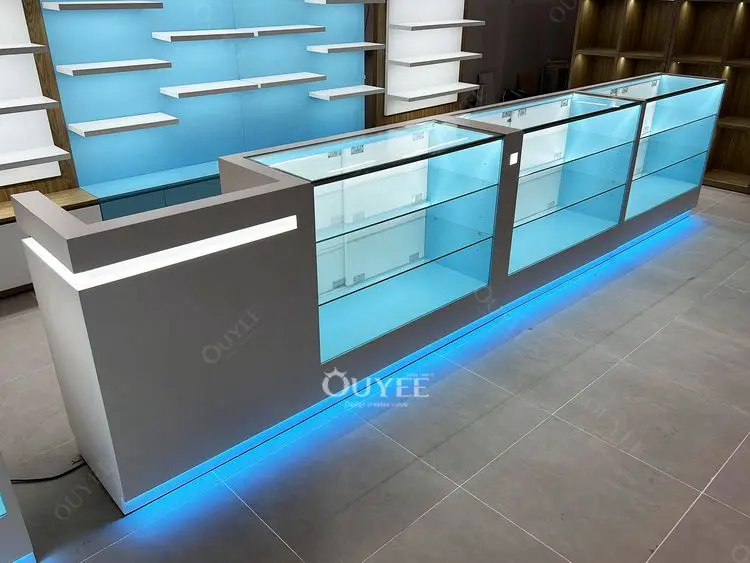 Customized Smoke Dispensary Display Retail Tobacco Led Display Shelf ...
