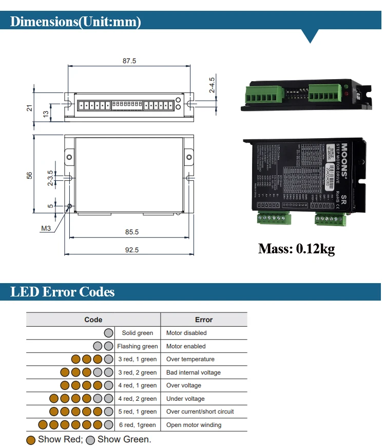MOONS SR2 Stepper Motor Driver - 50W, 2-Phase, 12-48 VDC