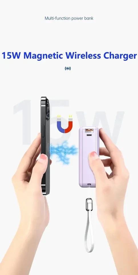 Multi-function 6 in 1 Power Bank 15000mAh Built in Cable AC Plug 22.5W ...