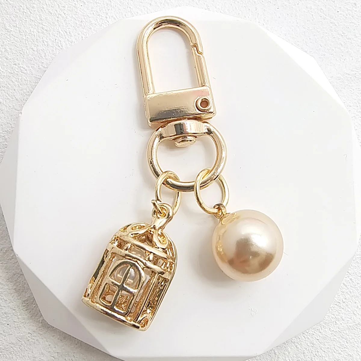 Creative Bird Cage Pearl Keychain Handmade Jewelry Delicate Little ...