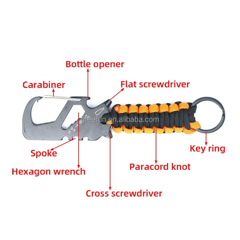 Stainless Steel Carabiner Keychain Paracord Camping Hiking Paracord ...