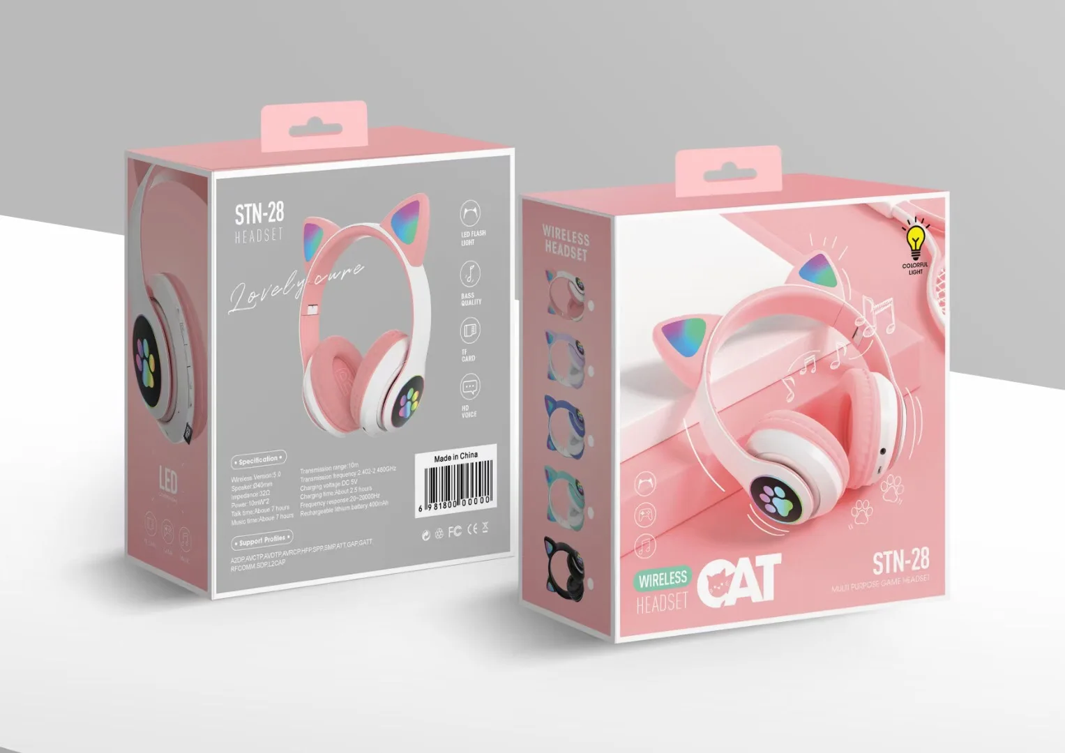 Pink Cat Ear Headphones - Cute Noise-Cancelling Gaming Headset