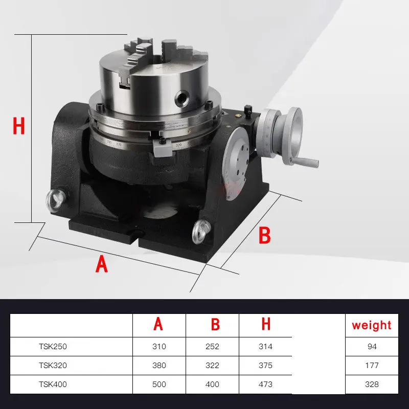 TSK250 Tilting Rotary Table with K11200 Lathe Chuck and Flange for Cnc Drilling Milling Machine ...