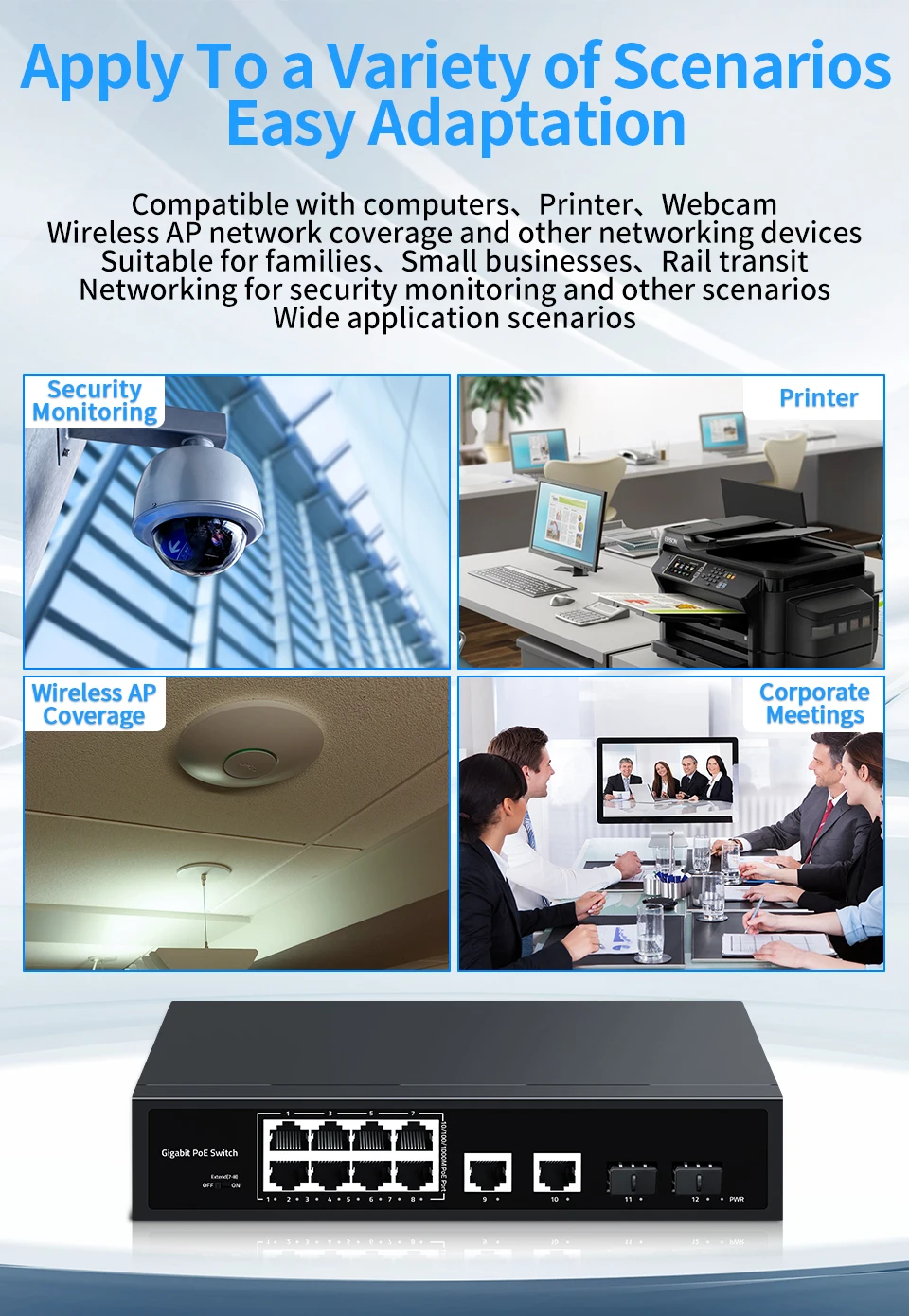 48v 1000mbps 8 Port Poe Switch With Watchdog Functions For Hikvision ...