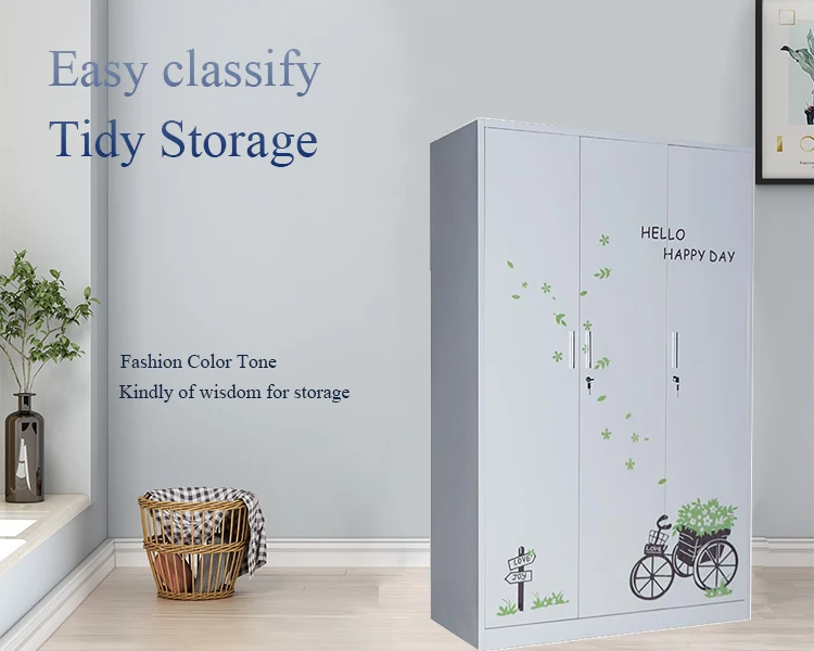 Modern Armoire Steel 3 Doors White Small Wardrobe Armoire With Lock ...