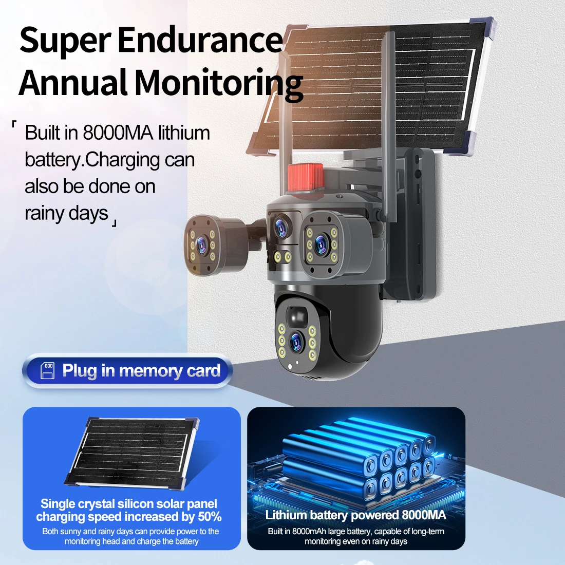 BES 4K V380 Pro Dual Lens Solar Power Security PTZ CCTV Camera