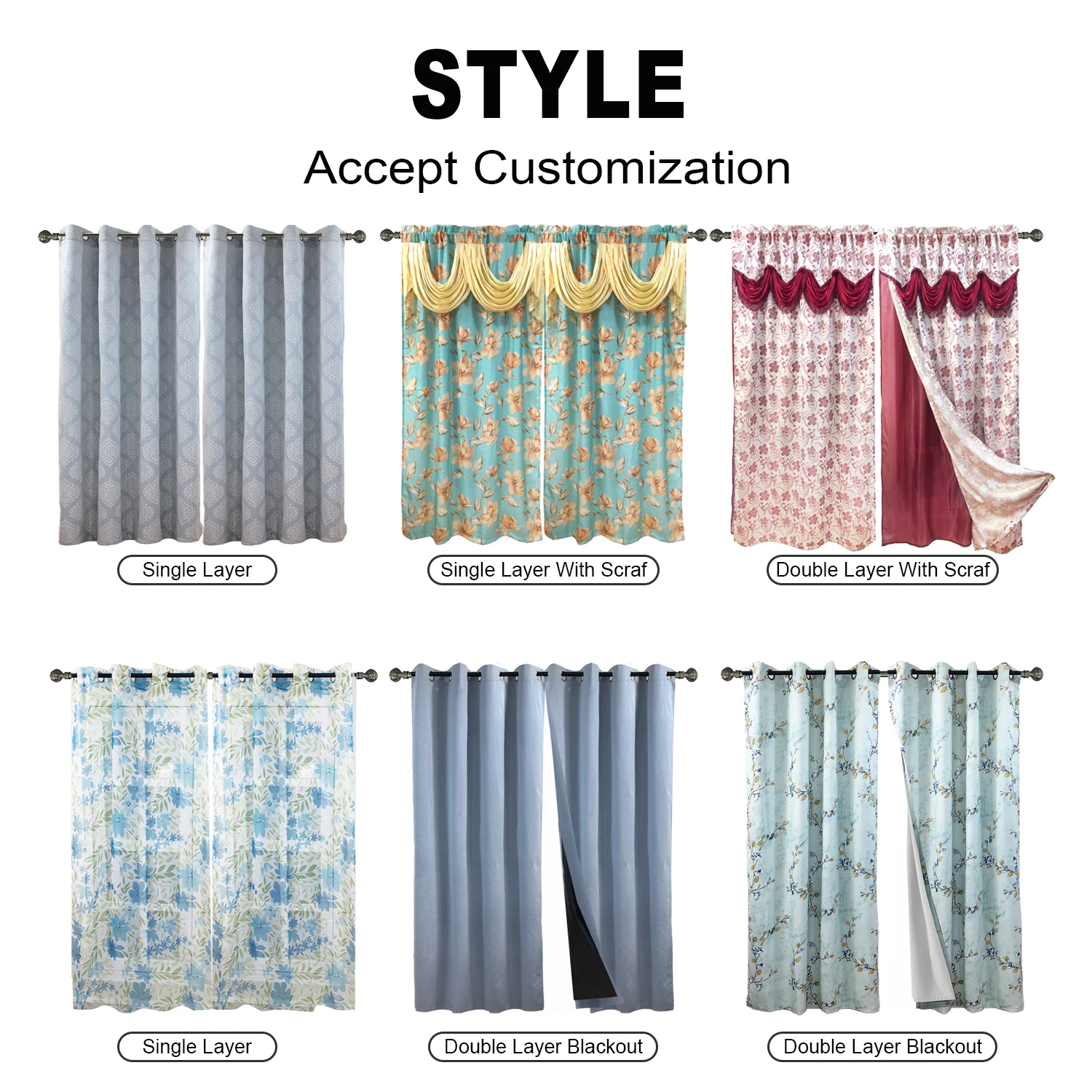 Luxury Modern Style Custom Floral Digital Printing Curtains & Valances ...