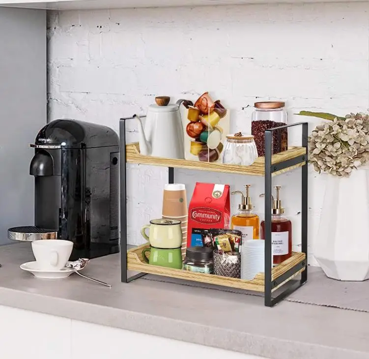2 Tier Coffee Station Organizer Kitchen Counter Shelf Organizer Coffee ...