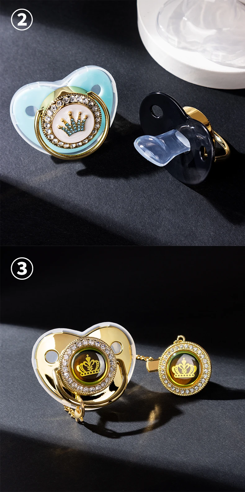 Custom Gold Design Bling Luxury Pacifier BPA Free Cartoon Orthodontic ...