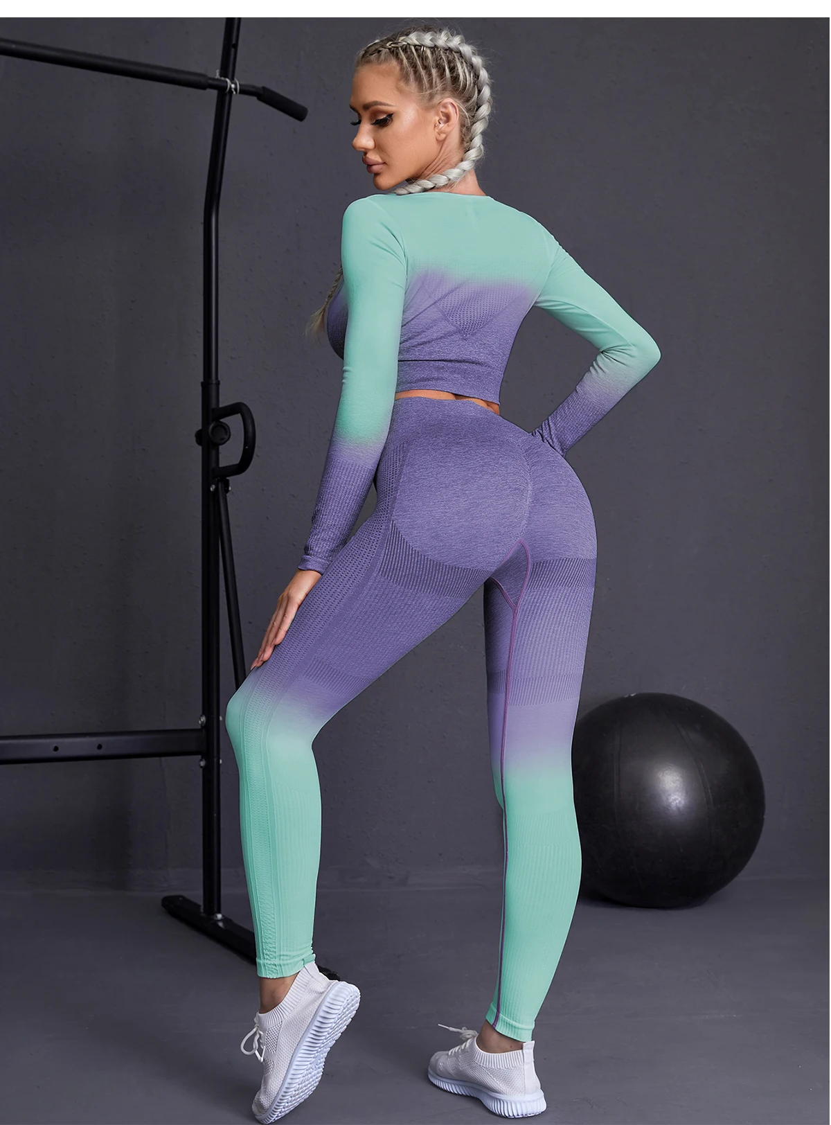 Rts 5pcs Gradient Tie-dyeing Seamless Women Yoga Set Workout Sportswear ...