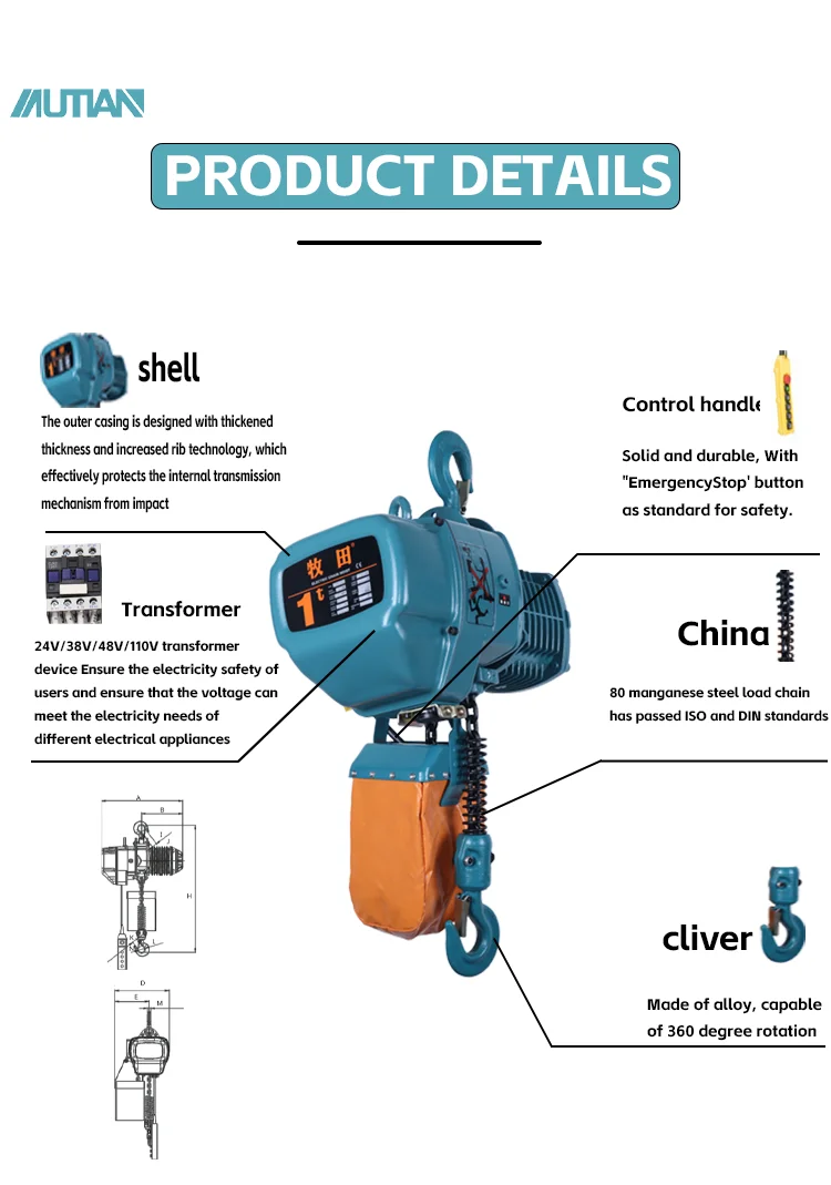 Hand Control Dhp Electric Trolley Hoists For Assembly Line 1t Motor ...