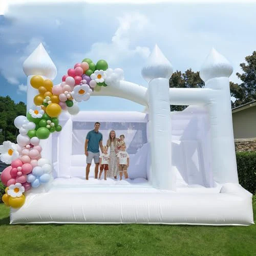 Commercial White Bounce House Castle Inflatable Combo With Slide And ...