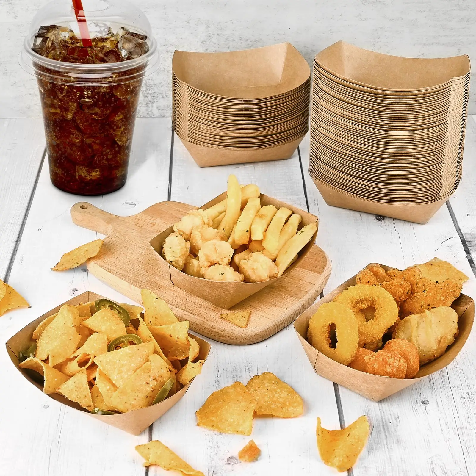 1LB 3LB Boat Shape Food Grade Kraft Paper Boxes Packaging Snack Fries ...