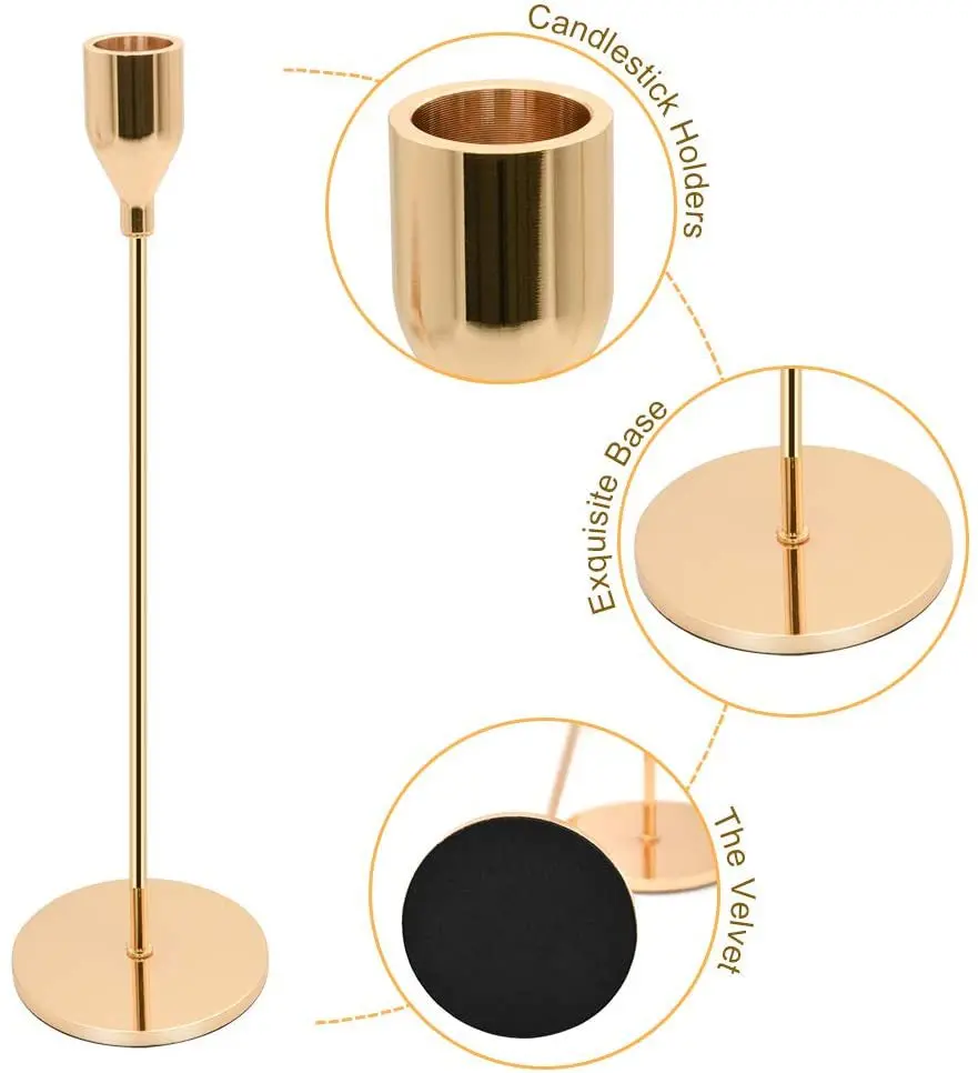 Modern Luxury Brass Candlestick Holders Set Of 3 Gold Wedding Home ...