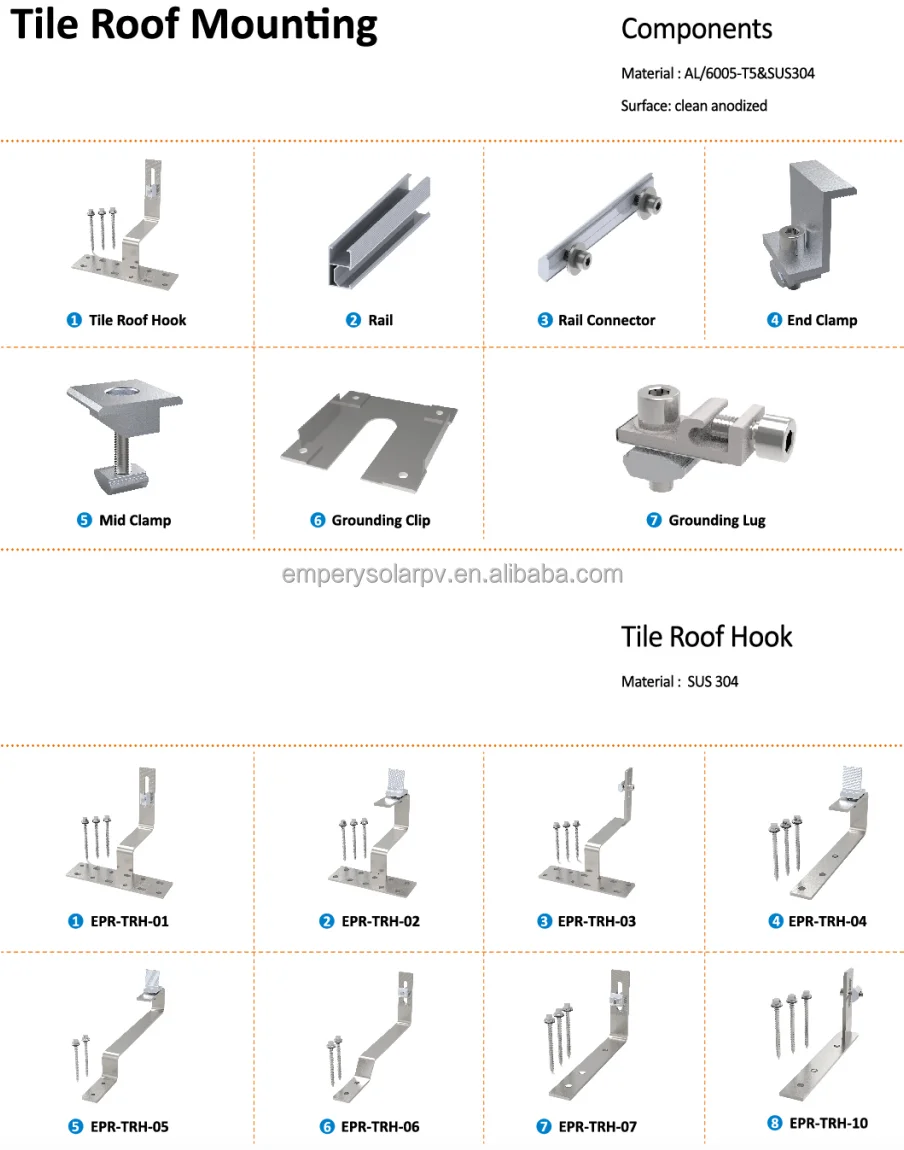 EmperySolar Adjustable Aluminium Solar Hooks AS/NZ1170.2 Standard Tile ...