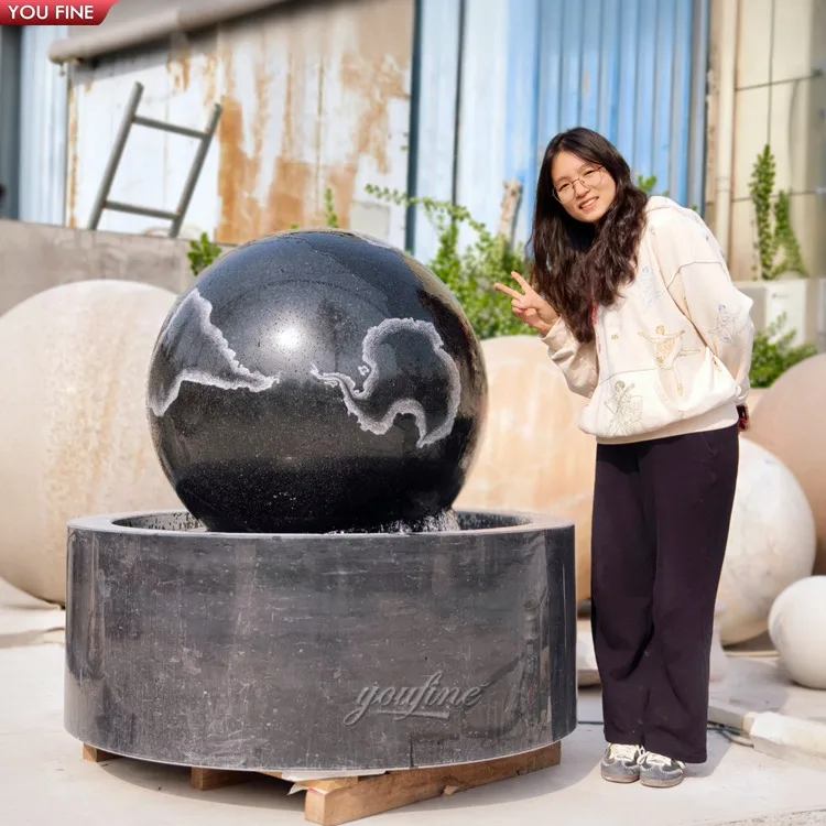 Outdoor Hand Carved Stone Granite Floating Sphere Water Fountain ...