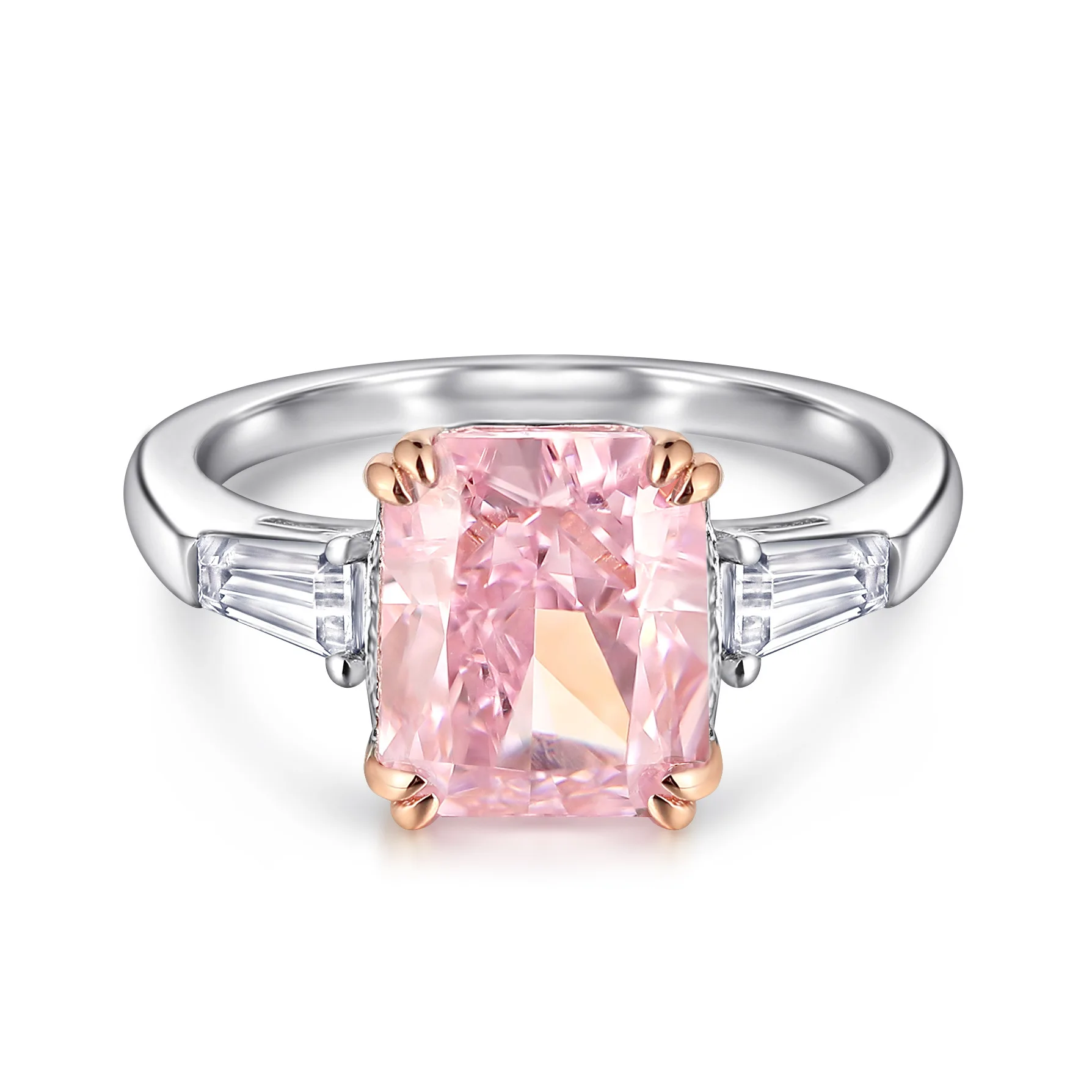 925 Sterling Silver Zircon Pink Diamond Ring Female Ladies Square ...